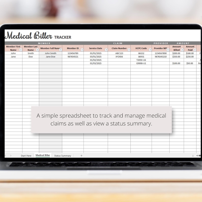 Simple Medical Biller Tracker Excel Spreadsheet, Medical Expense ...