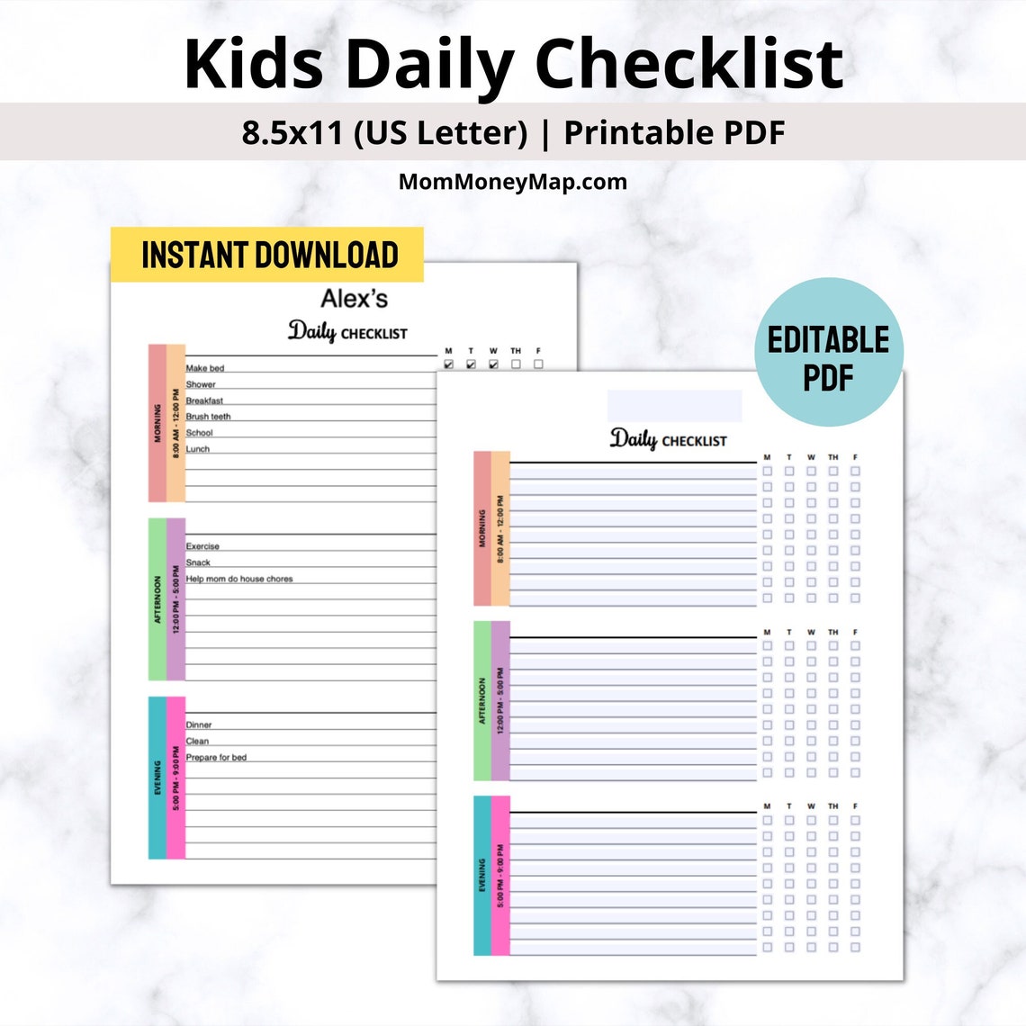 Kids Daily Checklist Printable PDF, Children's Daily Schedule, Daily ...