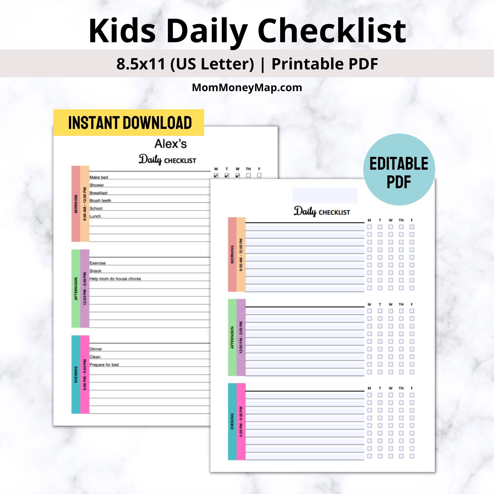 Kids Daily Checklist Printable PDF, Children's Daily Schedule, Daily ...