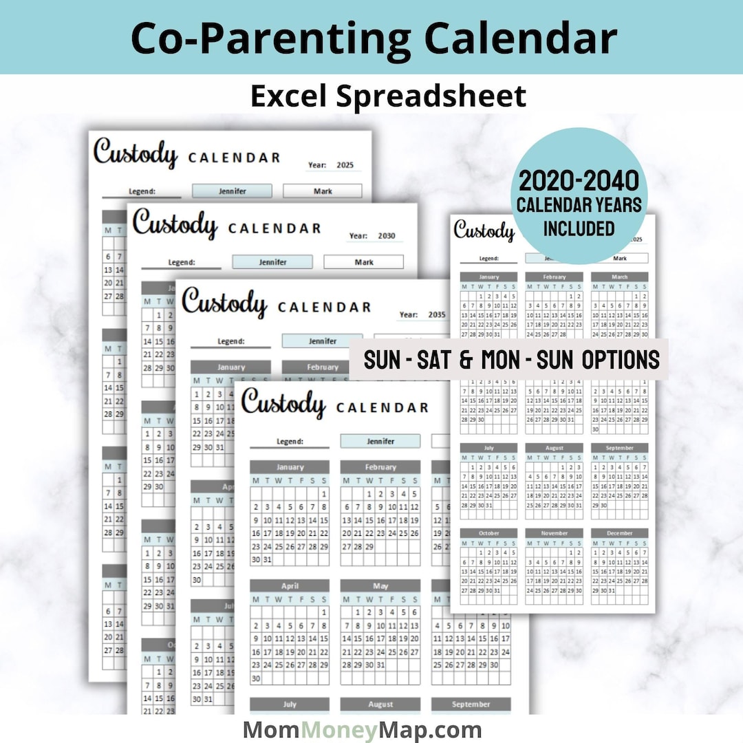 Co-parenting Calendar Excel Spreadsheet, Co Parenting Calendar, Child ...