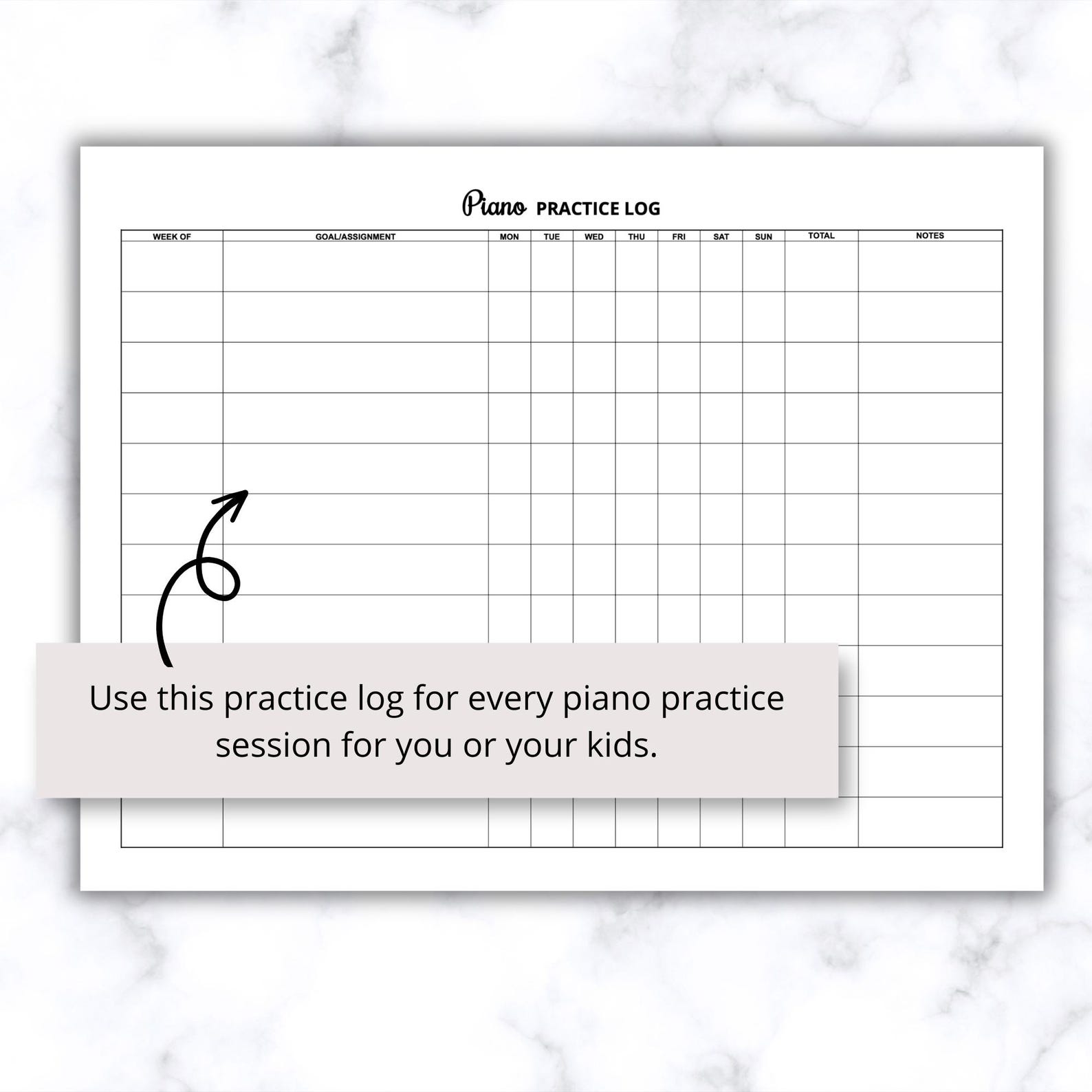 Piano Practice Log Printable PDF, Piano Lessons Log Sheet, Piano ...