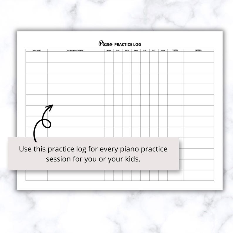 Piano Practice Log Printable PDF, Piano Lessons Log Sheet, Piano Practice Log Template, Editable ...