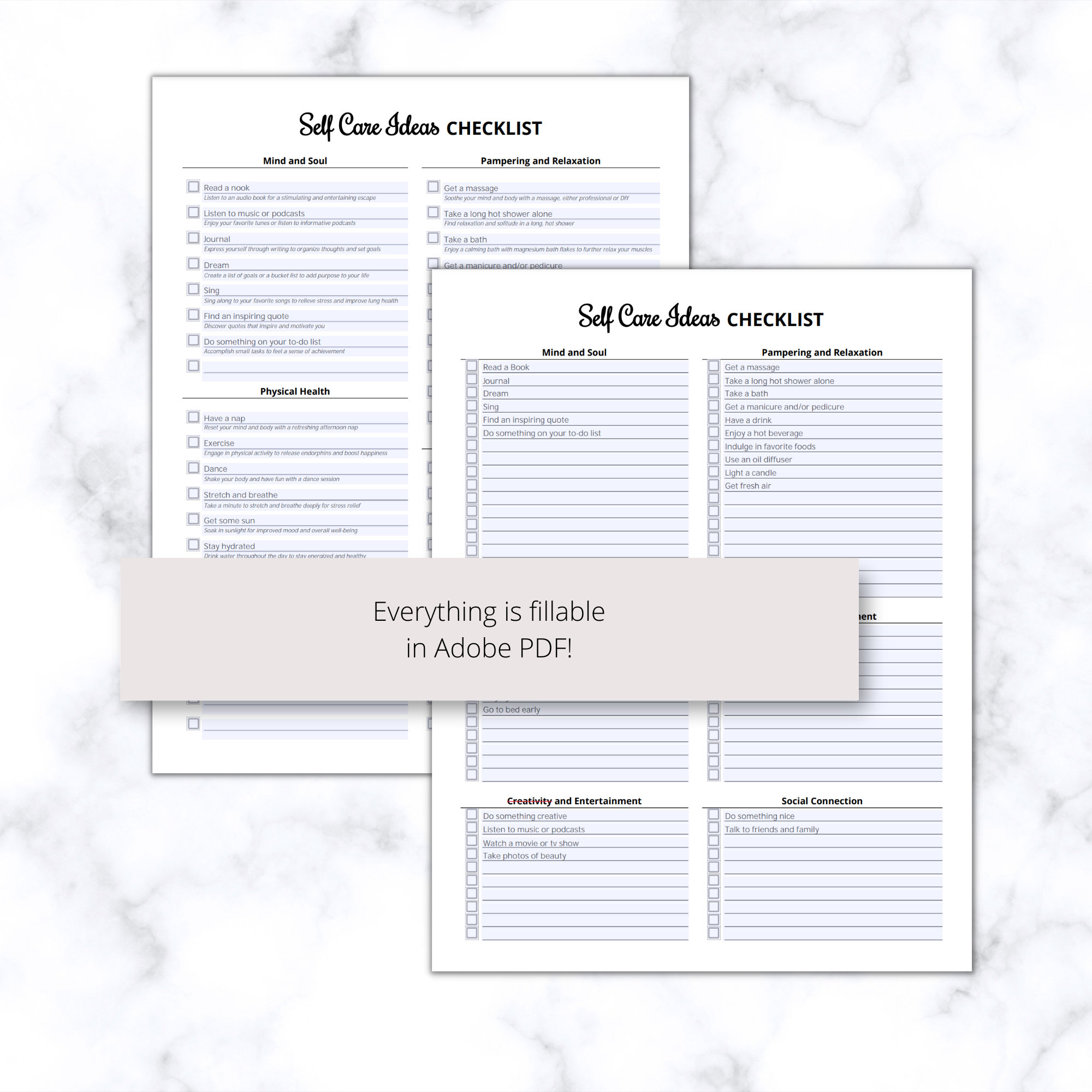 Self Care Ideas Checklist Printable PDF Self Care and Mental - Etsy