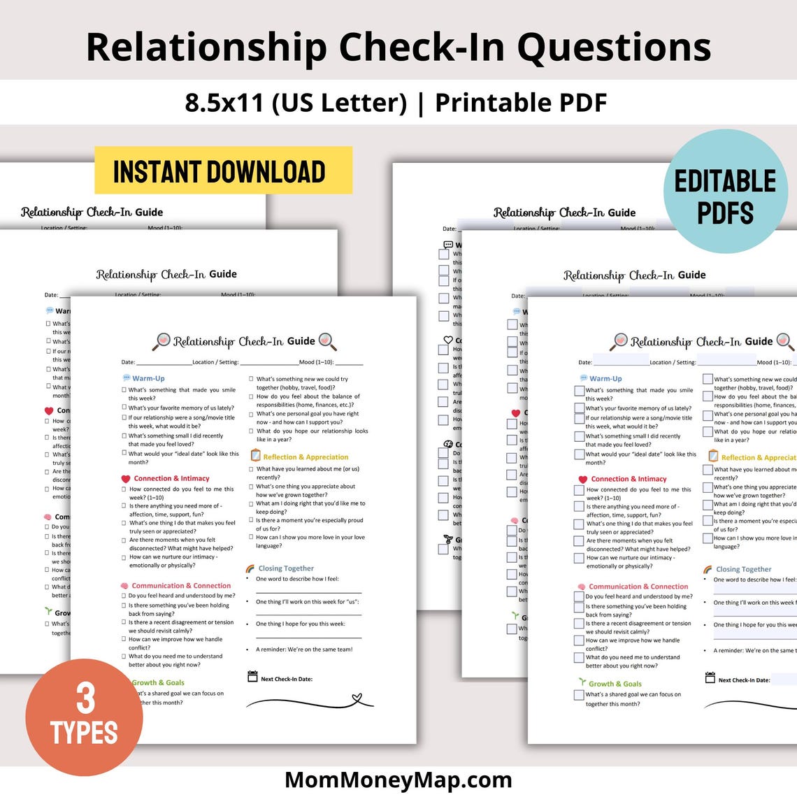 Relationship Check-in Questions Printable PDF, Couples Communication ...