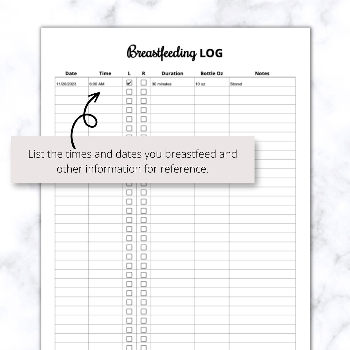 Breastfeeding Log Printable PDF Feeding Log for Newborn - Etsy
