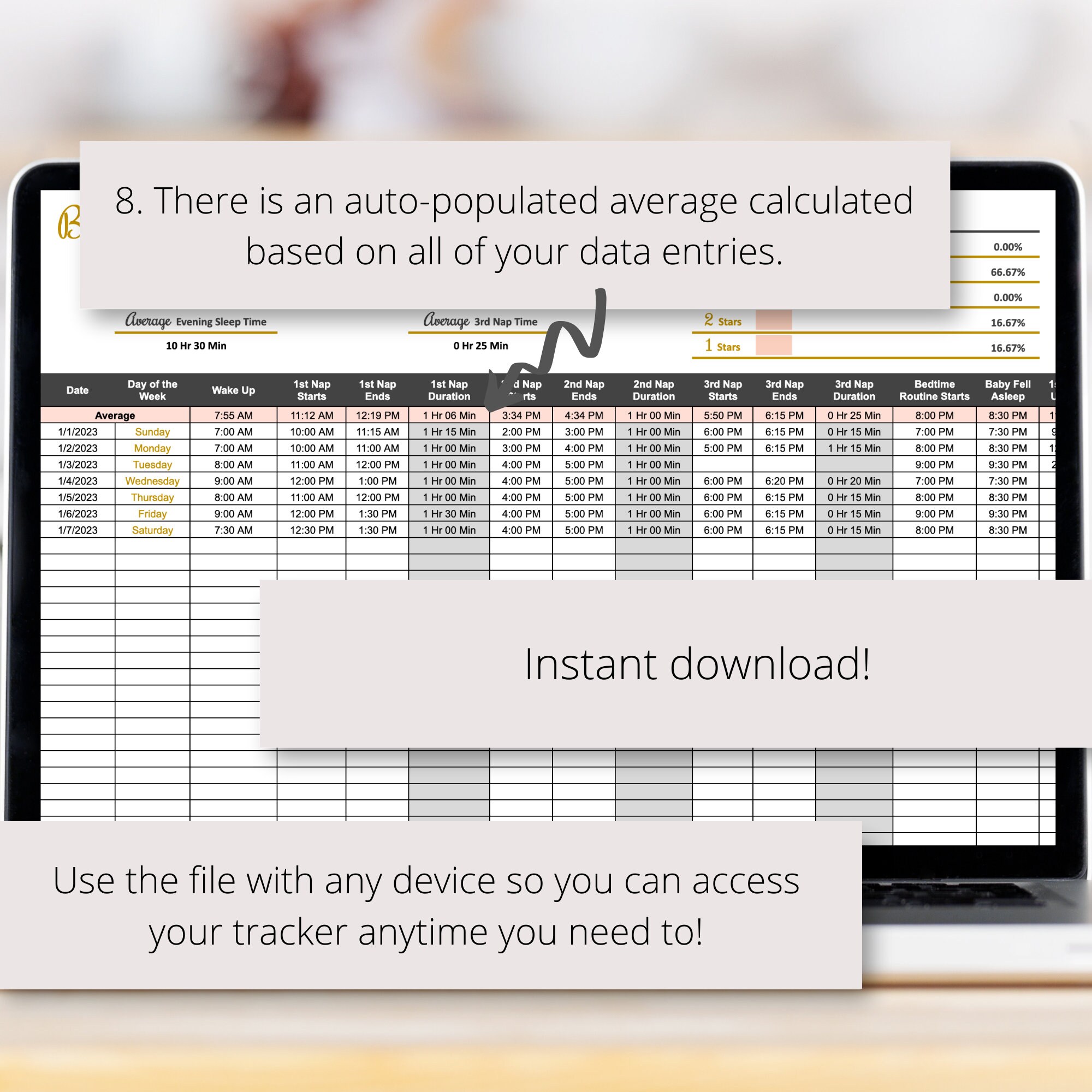 Baby Sleep Tracker Google Sheets Spreadsheet With Extended Wakeup and ...