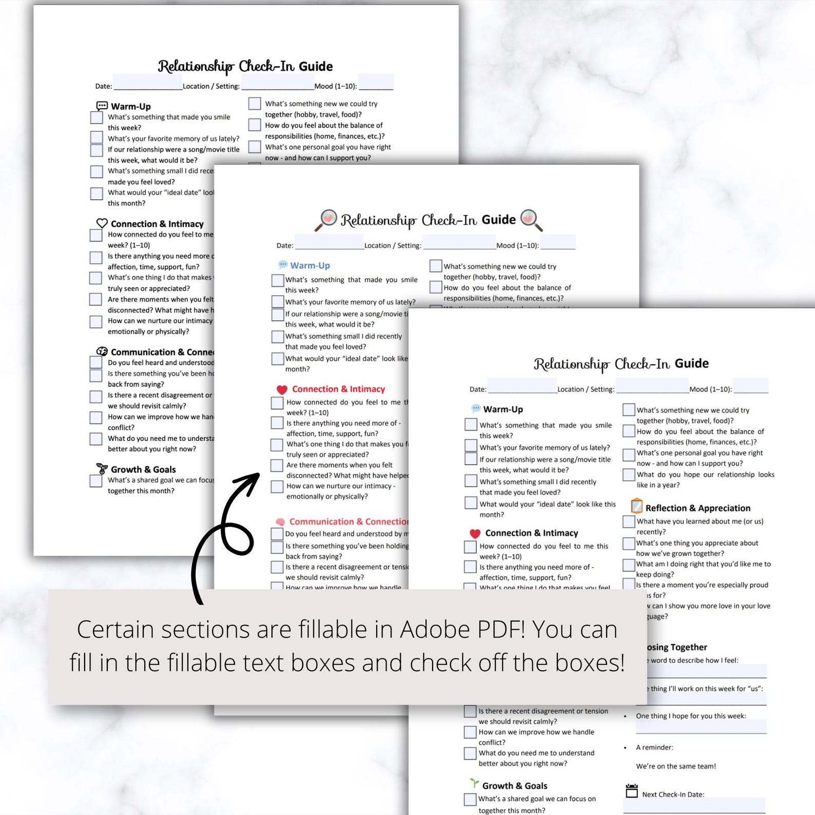 Relationship Check-in Questions Printable PDF, Couples Communication ...