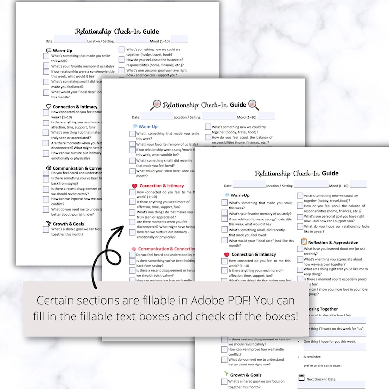 Relationship Check-in Questions Printable PDF, Couples Communication ...