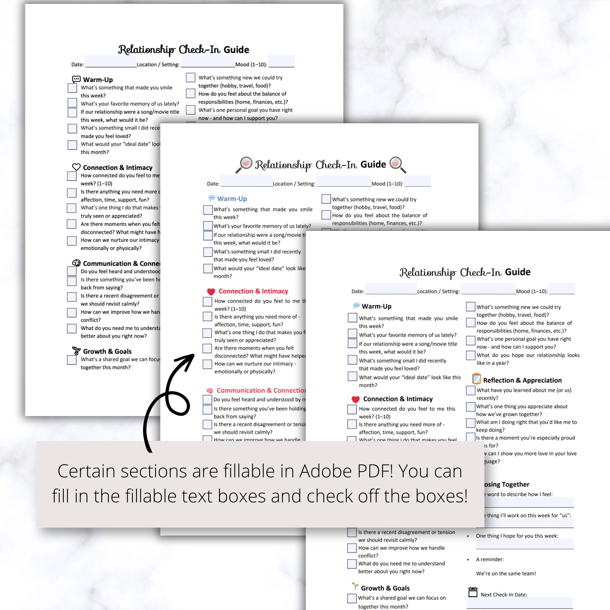 Relationship Check-in Questions Printable PDF, Couples Communication ...