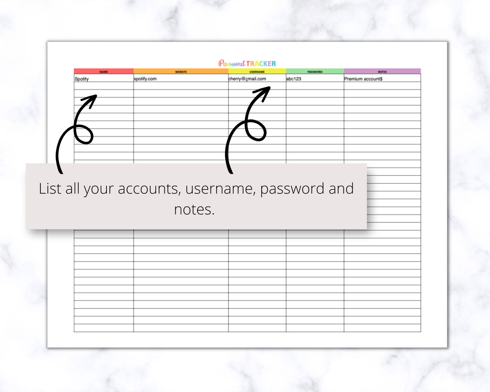 Multi-color Password Tracker Printable PDF, Account Tracker, Login ...