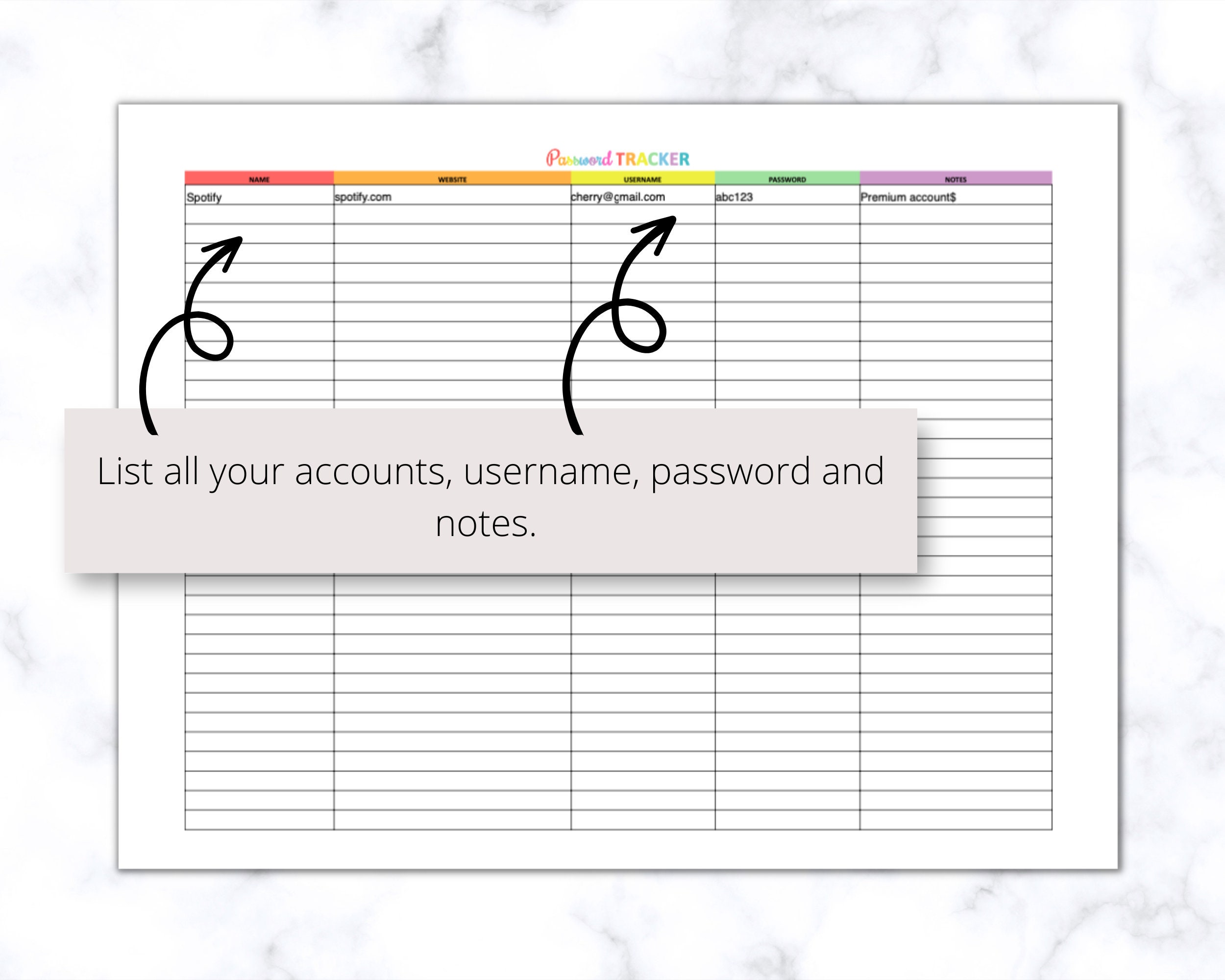 Multi-color Password Tracker Printable PDF, Account Tracker, Login ...