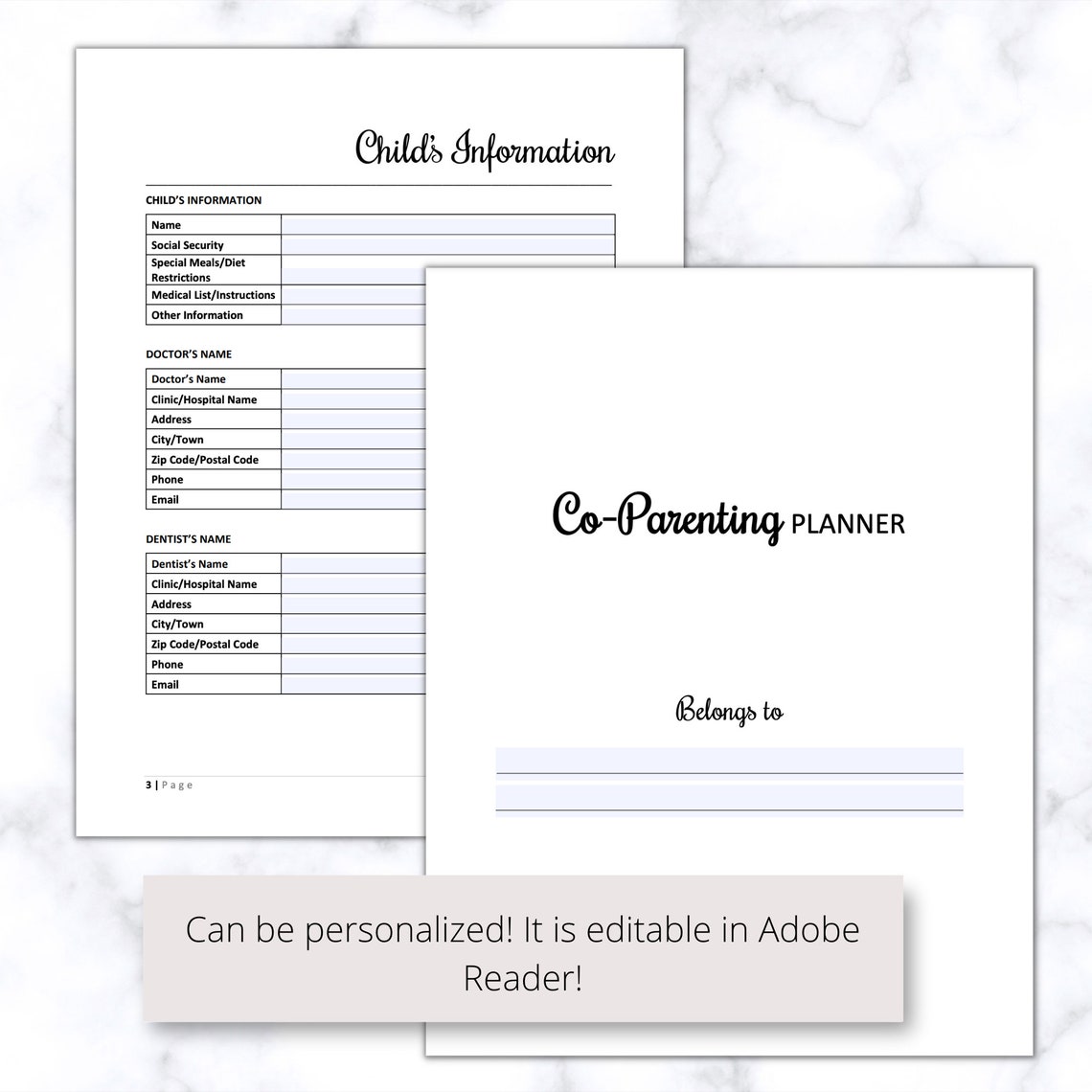 Co-parenting Planner Editable & Printable PDF, Child Custody Planner ...