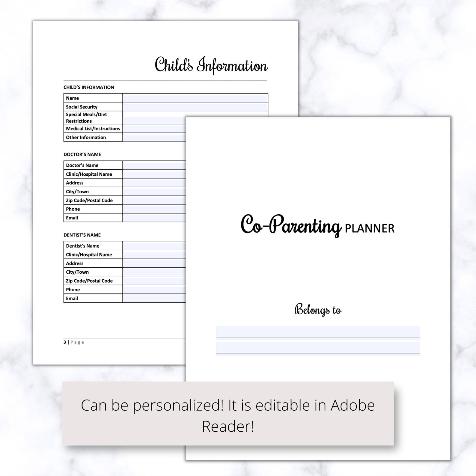 Co-parenting Planner Editable & Printable PDF, Child Custody Planner ...