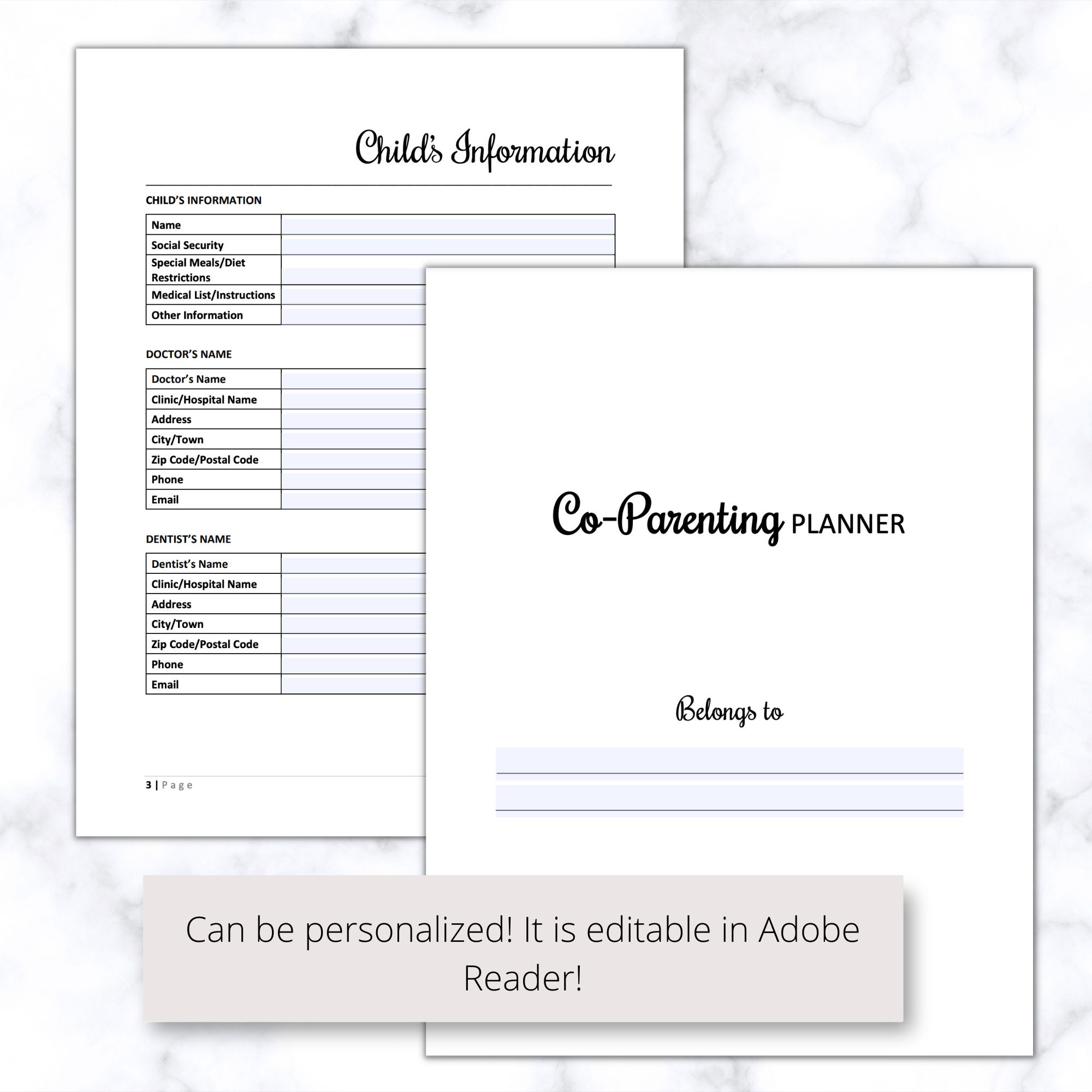 Co-parenting Planner Editable & Printable PDF, Child Custody Planner ...