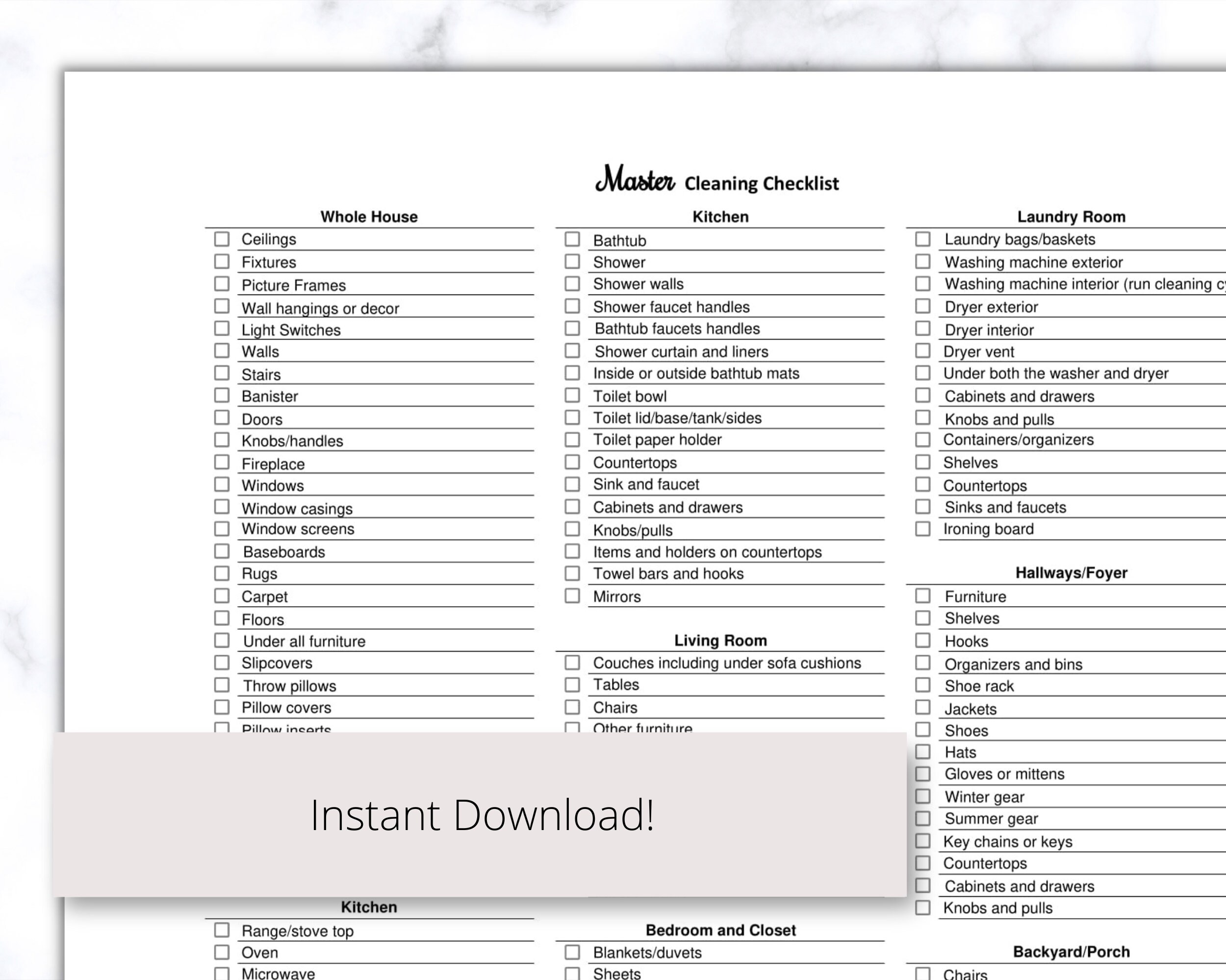 Master Cleaning List Printable PDF Cleaning Checklist for - Etsy