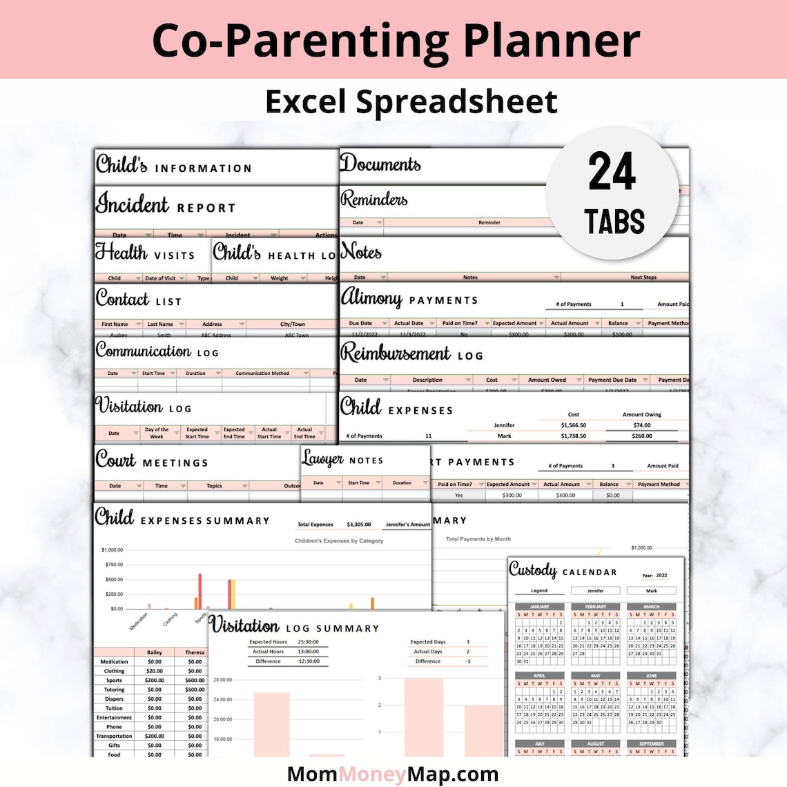 Co-parenting Planner Excel Spreadsheet, Child Custody Planner, Co ...