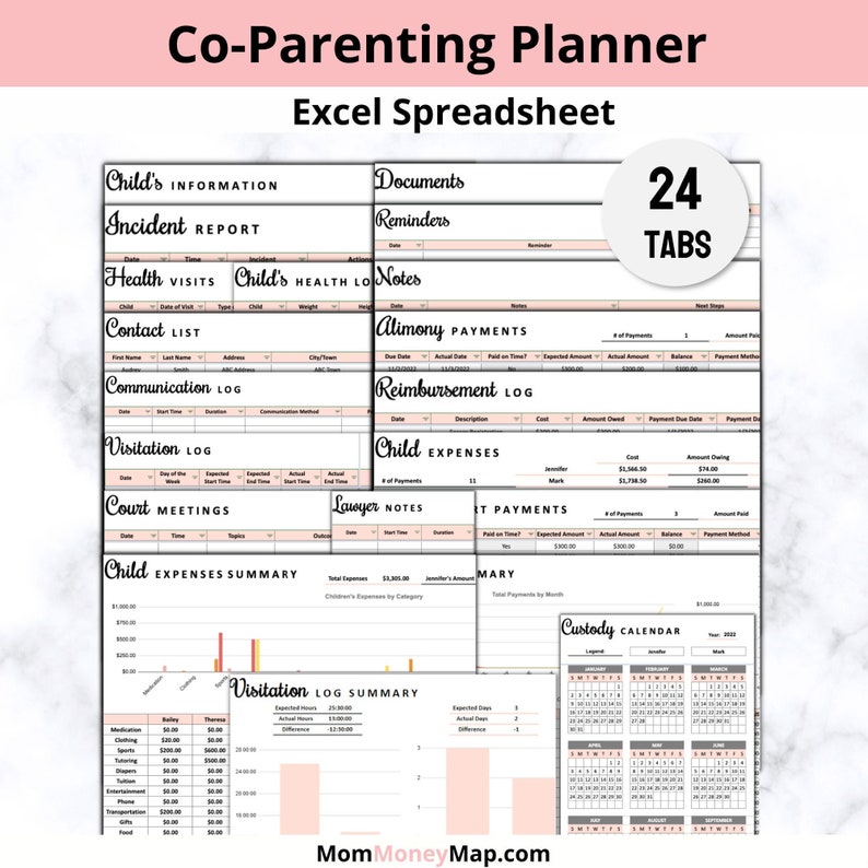 Co-parenting Planner Excel Spreadsheet, Child Custody Planner, Co ...