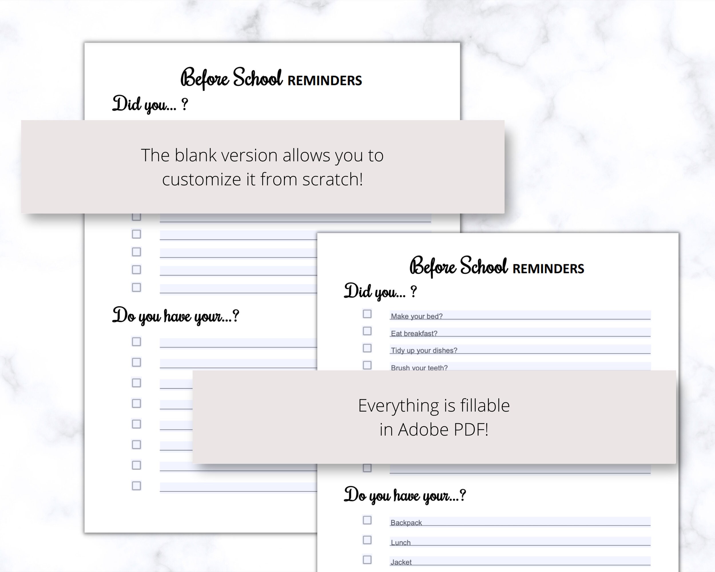 Before School Reminders Checklist PDF, Getting Ready for School ...