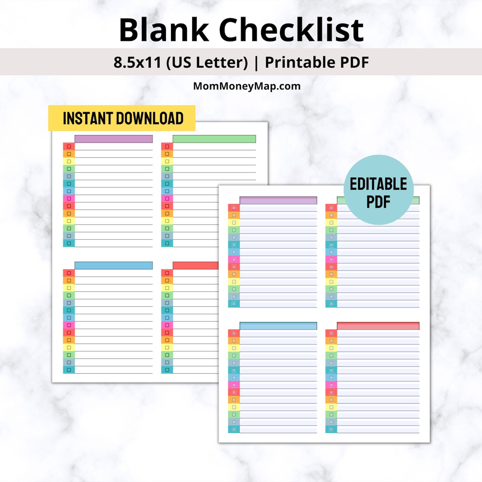 Multi-color Blank Checklist Printable PDF, Blank to Do List, Minimalist ...