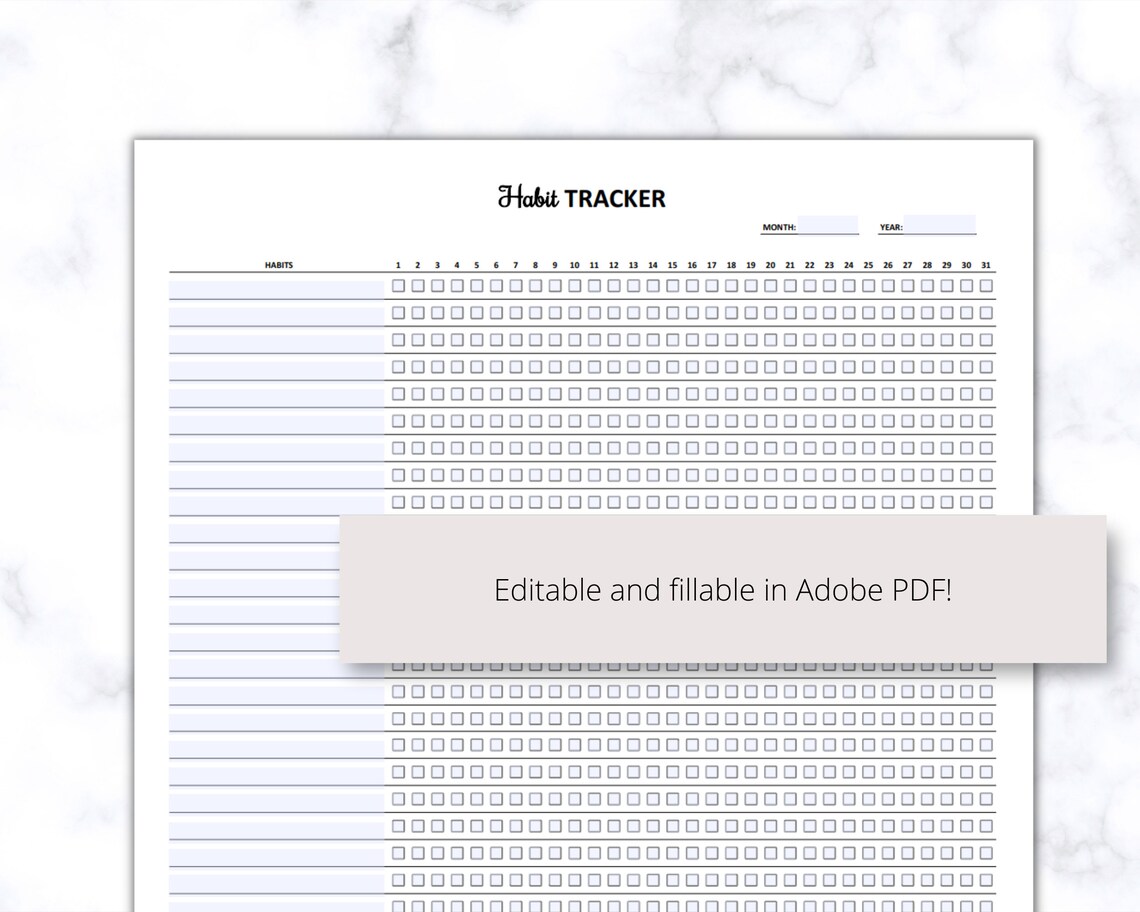 Habit Tracker Printable PDF, Editable Habit List, Habit Trainer, 30 Day ...