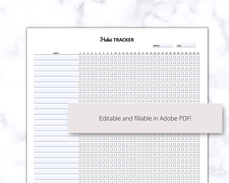 Habit Tracker Printable PDF, Editable Habit List, Habit Trainer, 30 Day ...