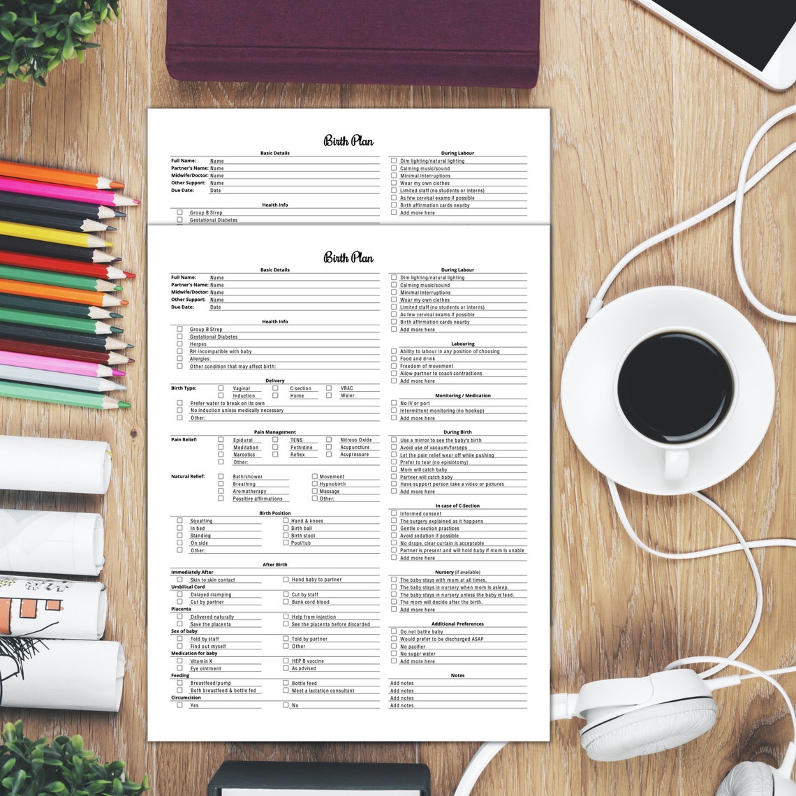 Birth Plan Checklist Printable PDF, Birthing Plan Checklist Template ...