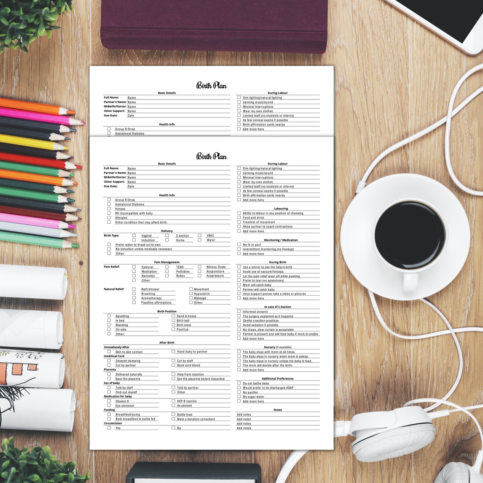 Birth Plan Checklist Printable PDF, Birthing Plan Checklist Template ...