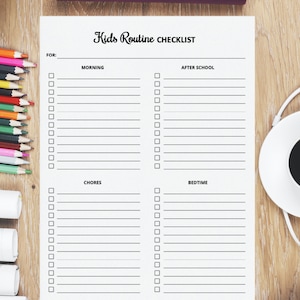 Kids Routine Checklist Printable PDF, Daily Routine Chart for Kids ...