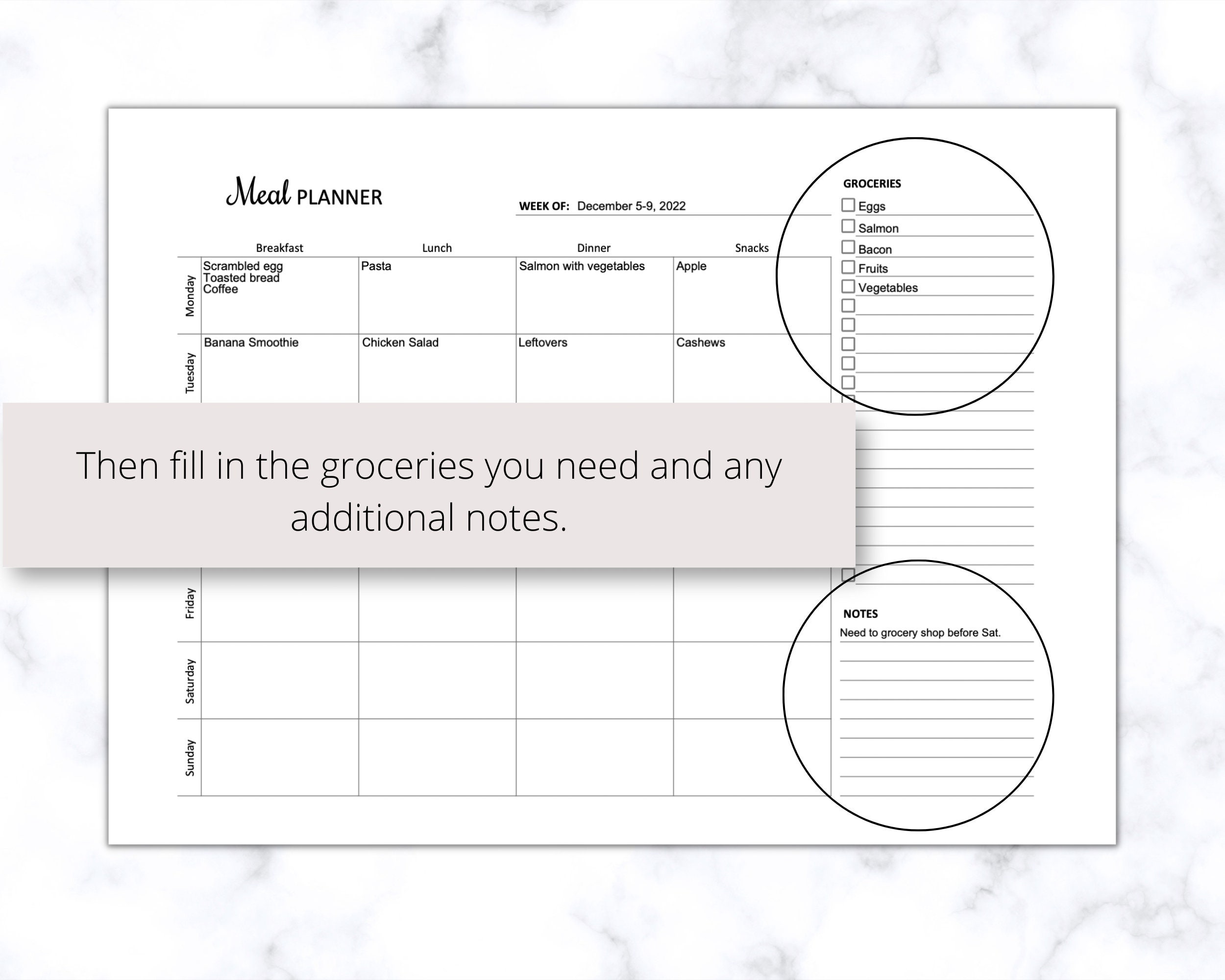 Meal Planner Printable PDF Weekly Meal Planner Menu Planner - Etsy
