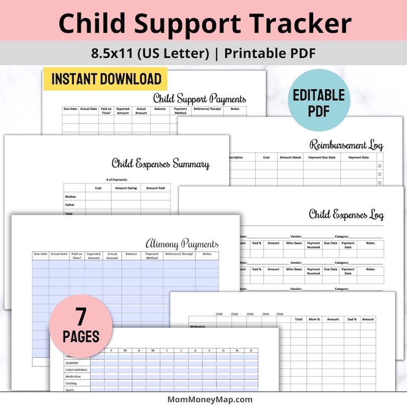 Child Support Tracker Printable PDF, Child Expenses Tracker for ...