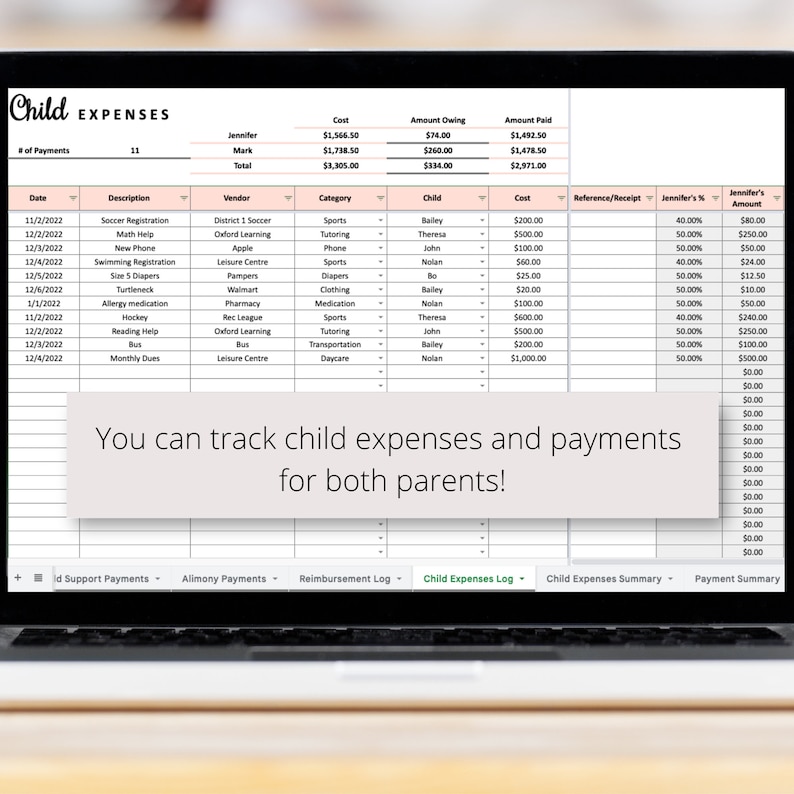 Child Custody Planner Excel Spreadsheet for Divorce Planning, Child ...