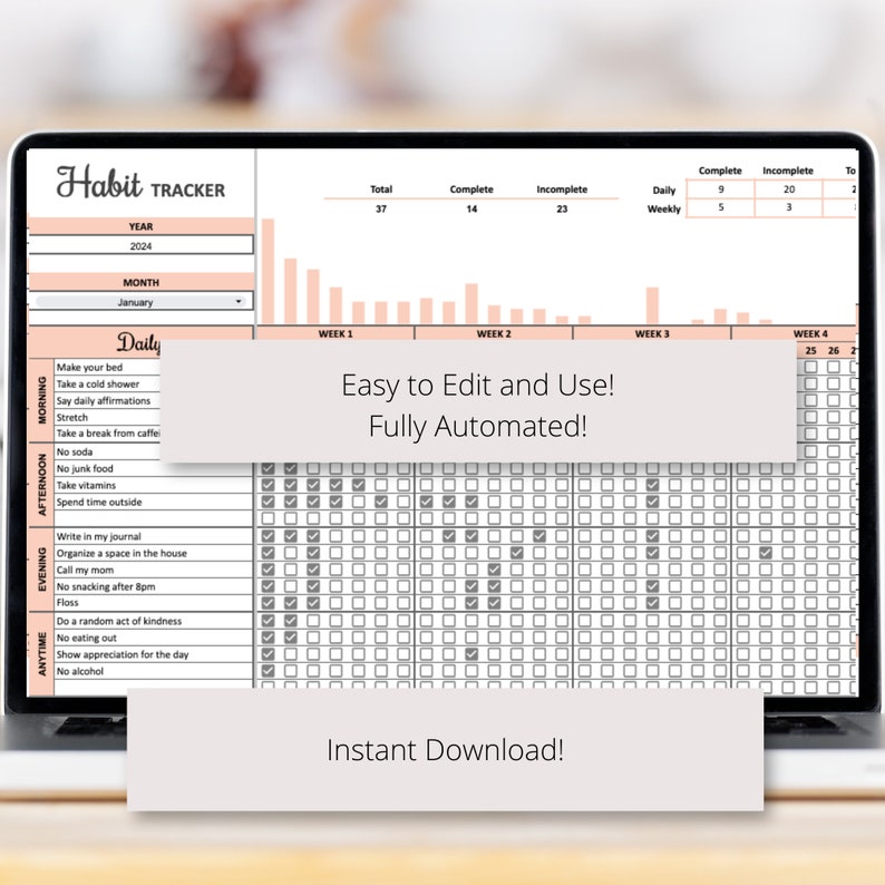 Simple Habit Tracker Google Spreadsheets, Daily and Weekly Habit ...