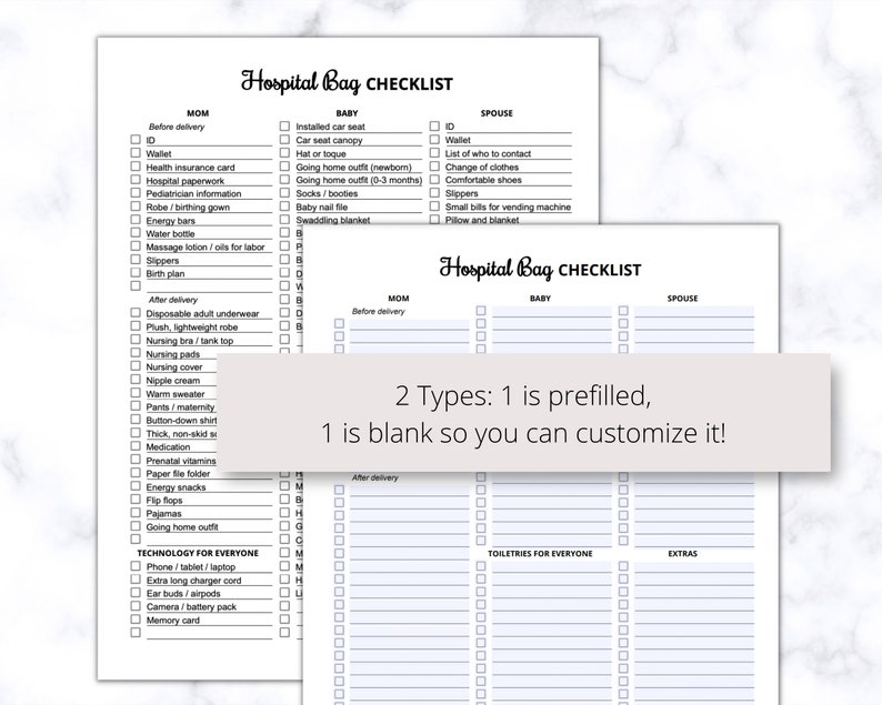 Hospital Bag Checklist Printable PDF, Hospital Bag Must Haves, Mom and ...