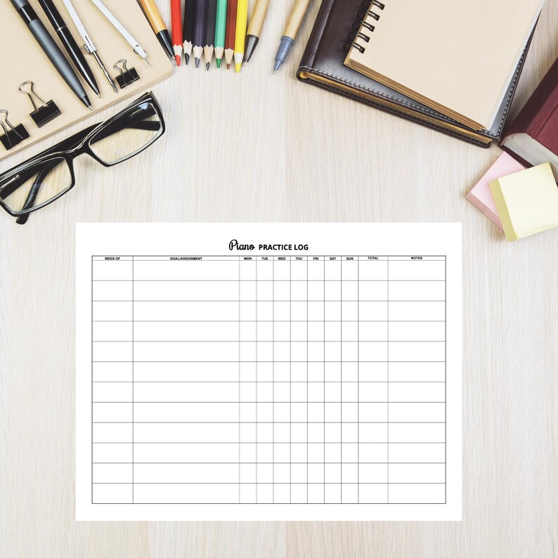 Piano Practice Log Printable PDF, Piano Lessons Log Sheet, Piano Practice Log Template, Editable ...