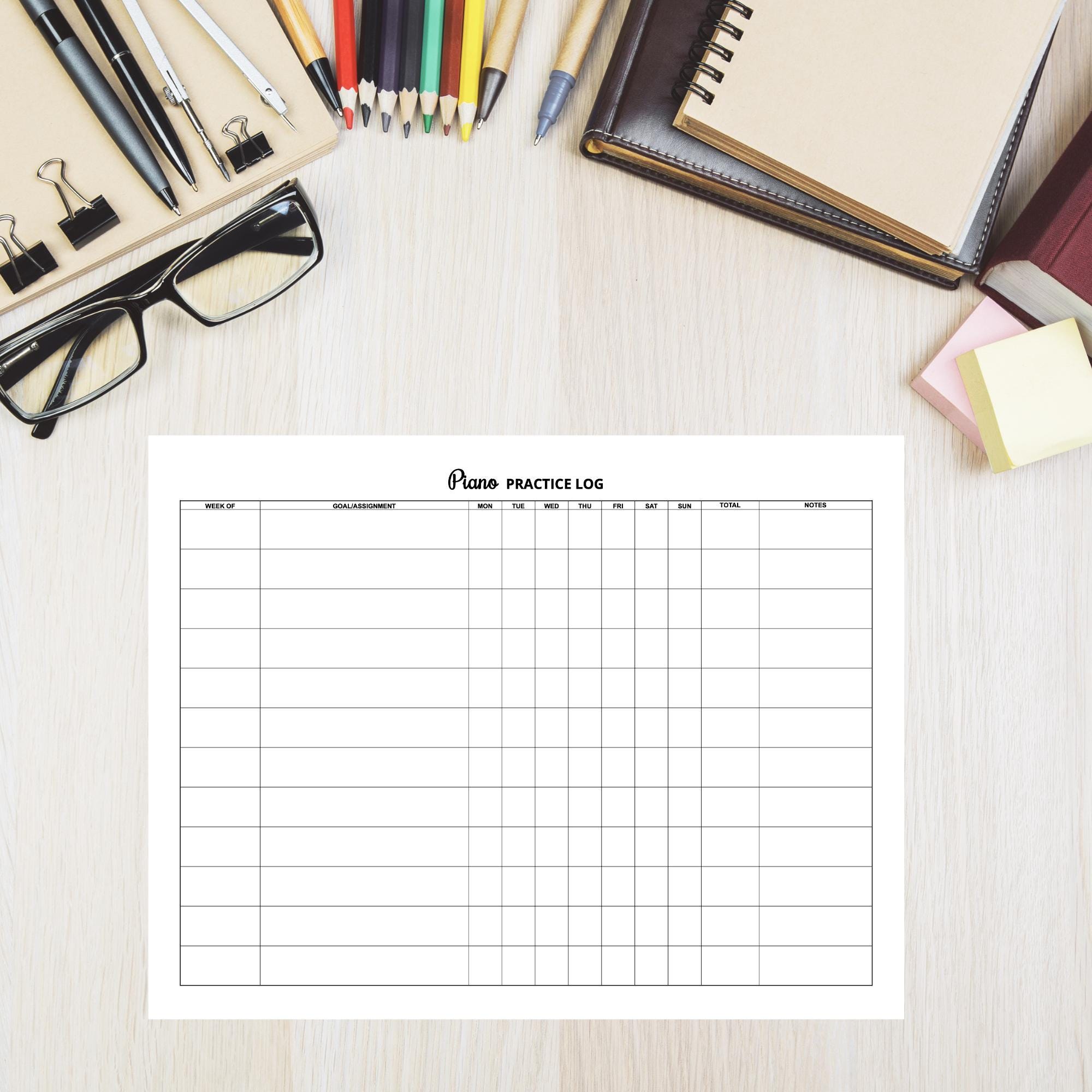 Piano Practice Log Printable PDF, Piano Lesson and Practice Tracker and ...