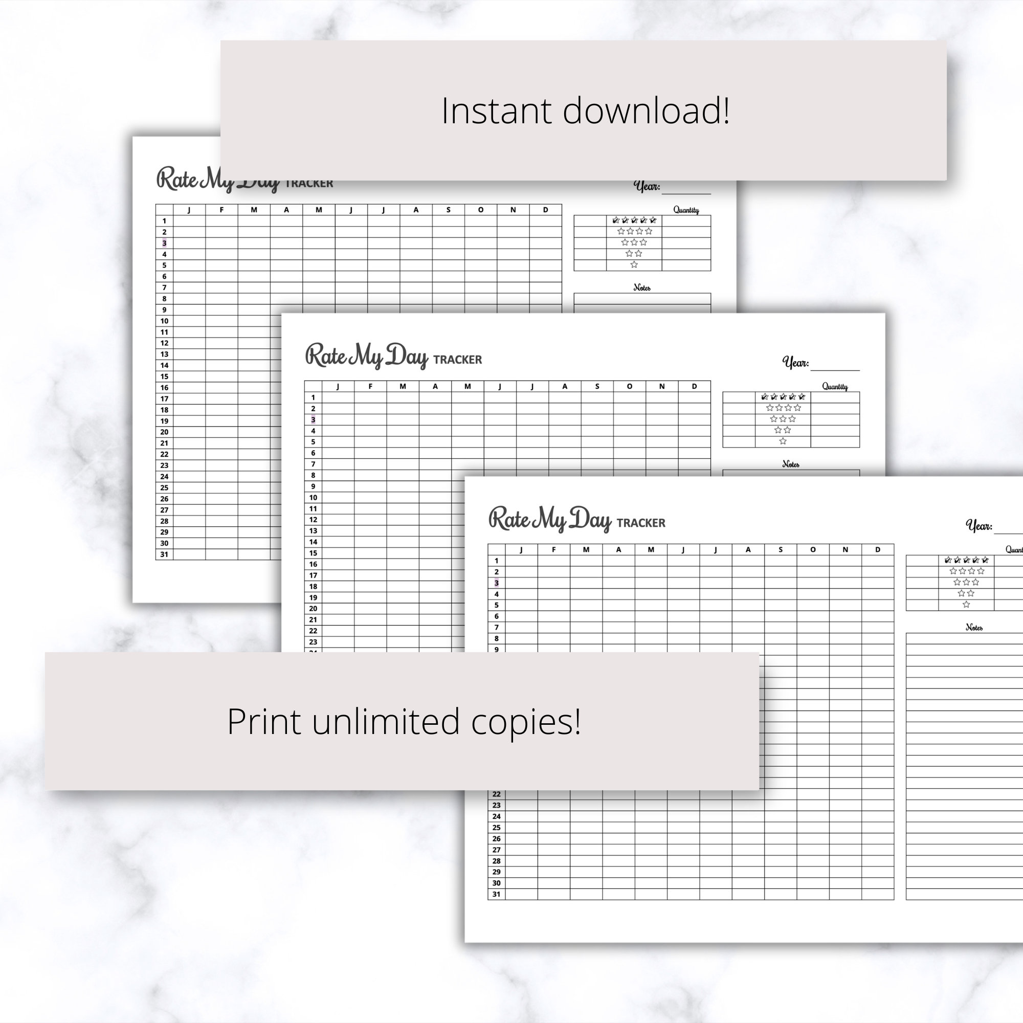 Rate My Day Tracker Printable PDF, Daily Self-reflection Printable ...