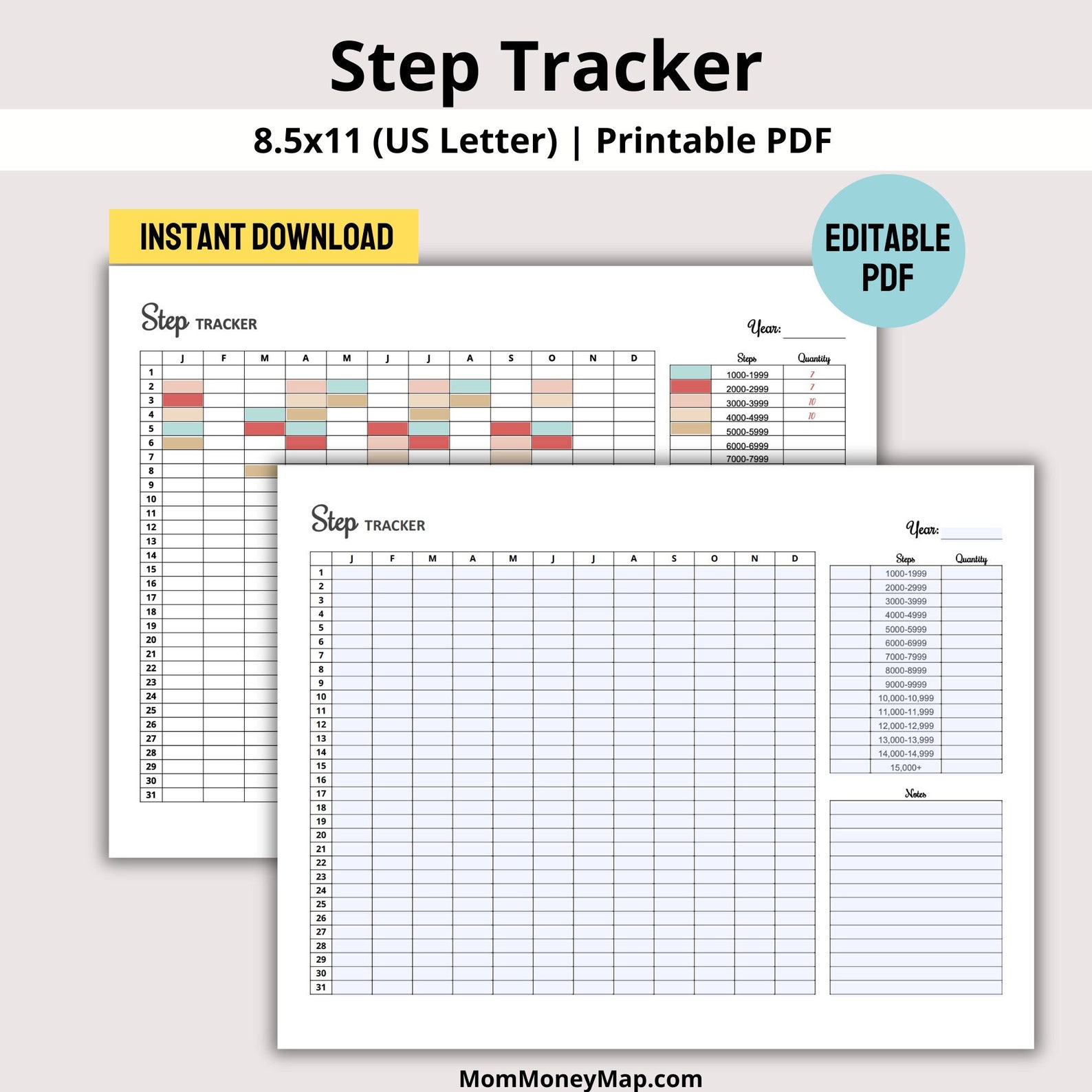 Step Tracker Printable PDF, Steps Counter Printable PDF, Count My Steps ...