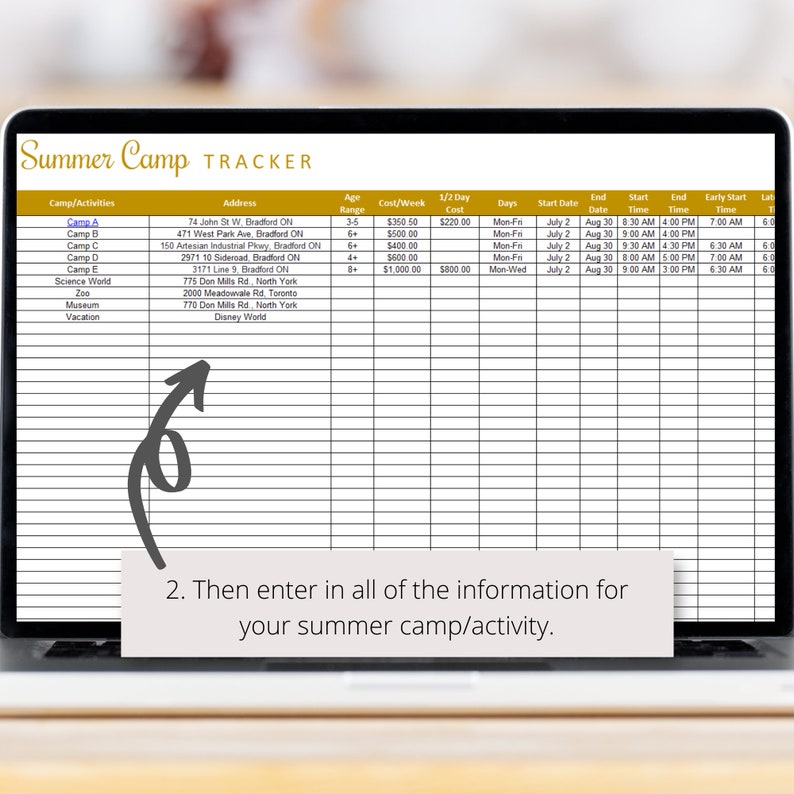 Summer Camp Planner Excel Spreadsheet, Summer Camp Organizer, Camp ...