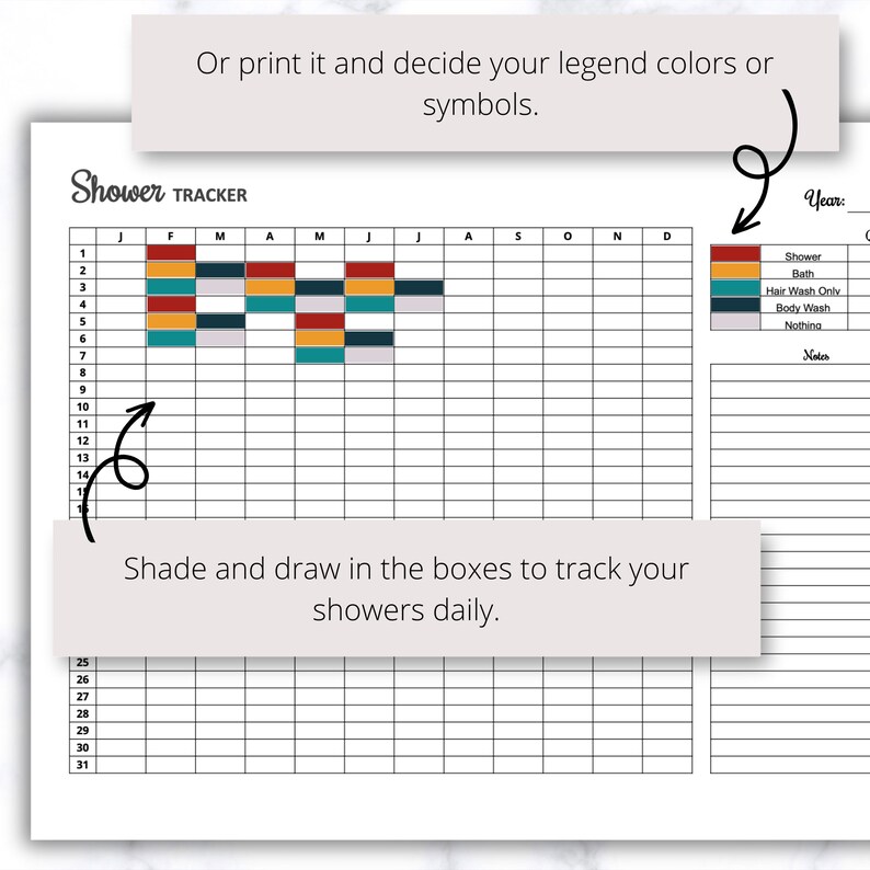 Shower Tracker Printable PDF, Bath Tracker, Shower Log Template, Hair ...