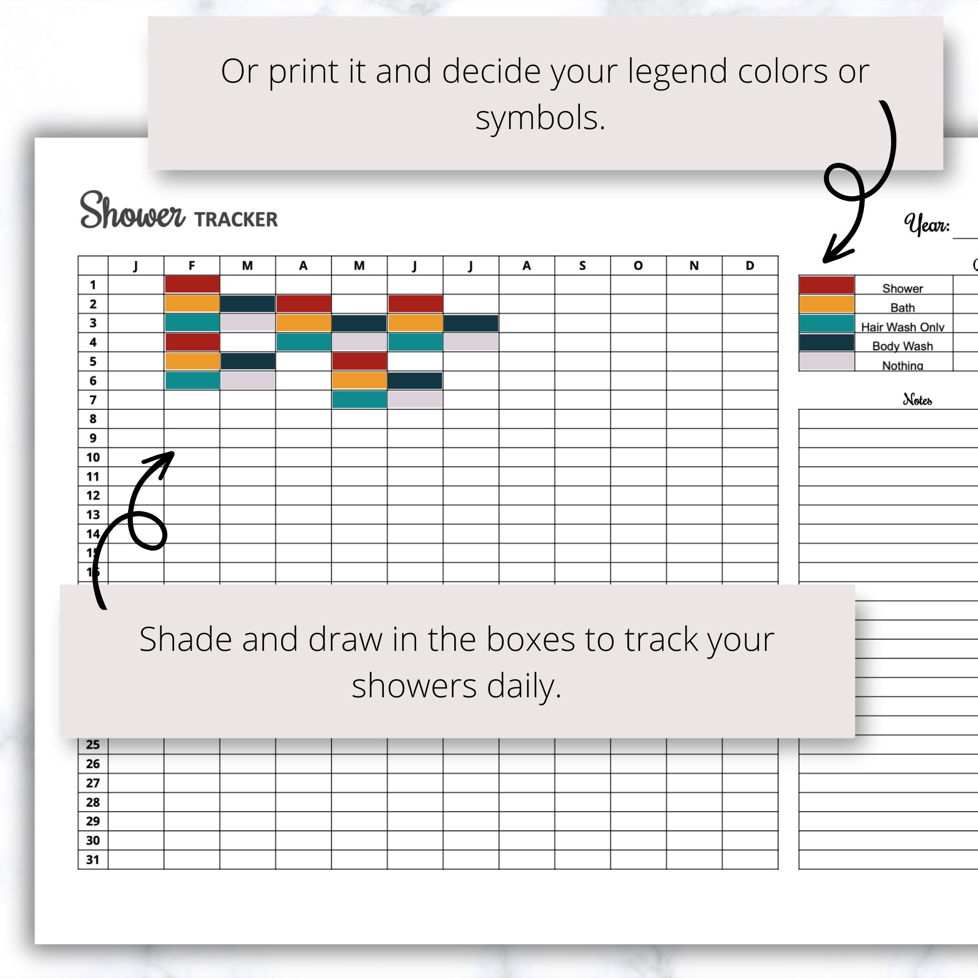 Shower Tracker Printable PDF, Bath Tracker, Shower Log Template, Hair ...