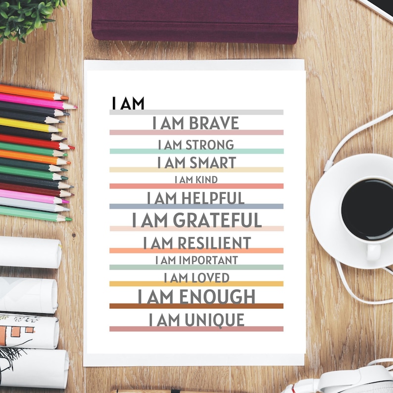 Positive Affirmations Printable PDF Wall Art, Daily Affirmations for ...