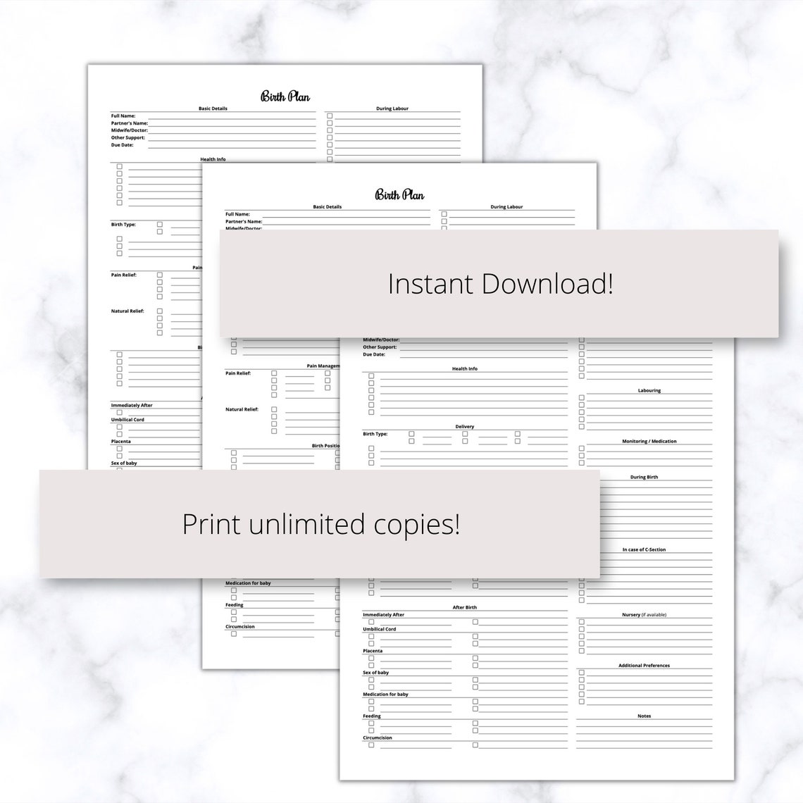 Birth Plan Checklist Printable PDF, Birthing Plan Checklist Template ...