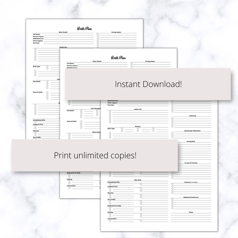 Birth Plan Checklist Printable PDF, Birthing Plan Checklist Template ...