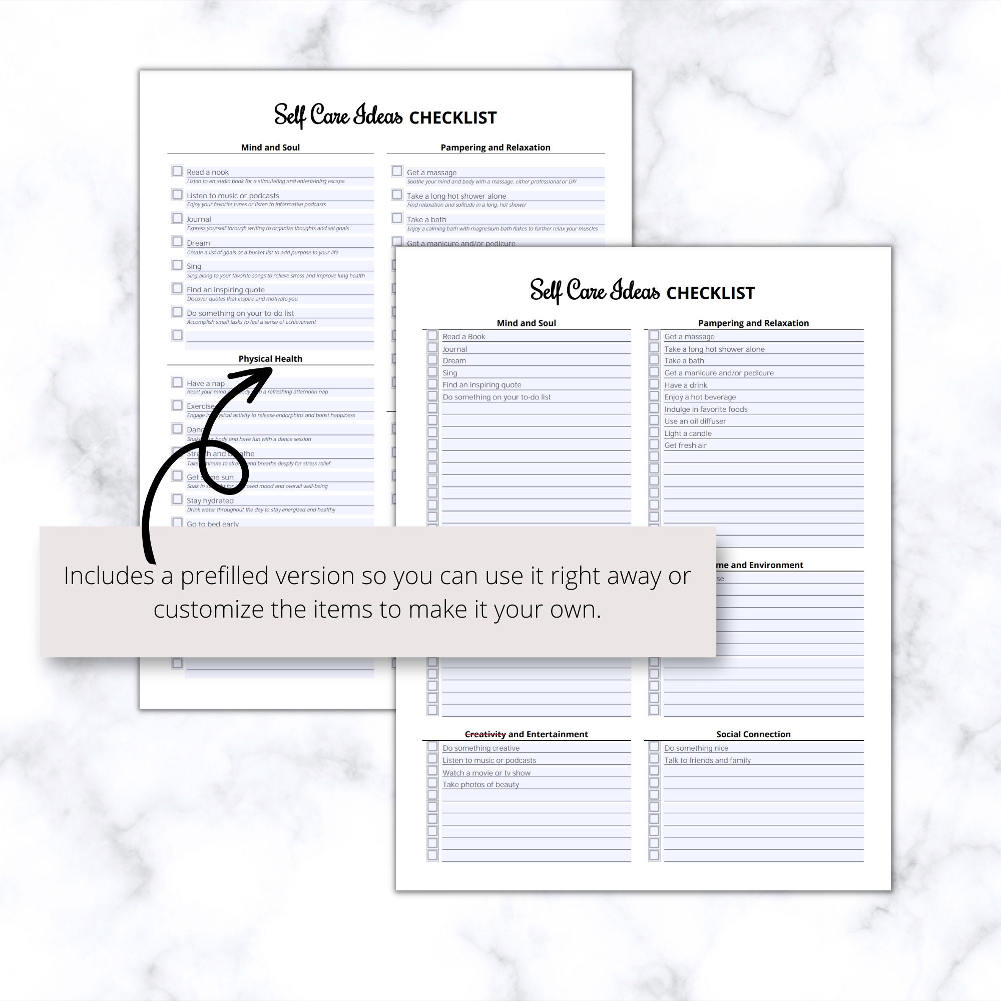 Self Care Ideas Checklist Printable PDF Self Care and Mental - Etsy