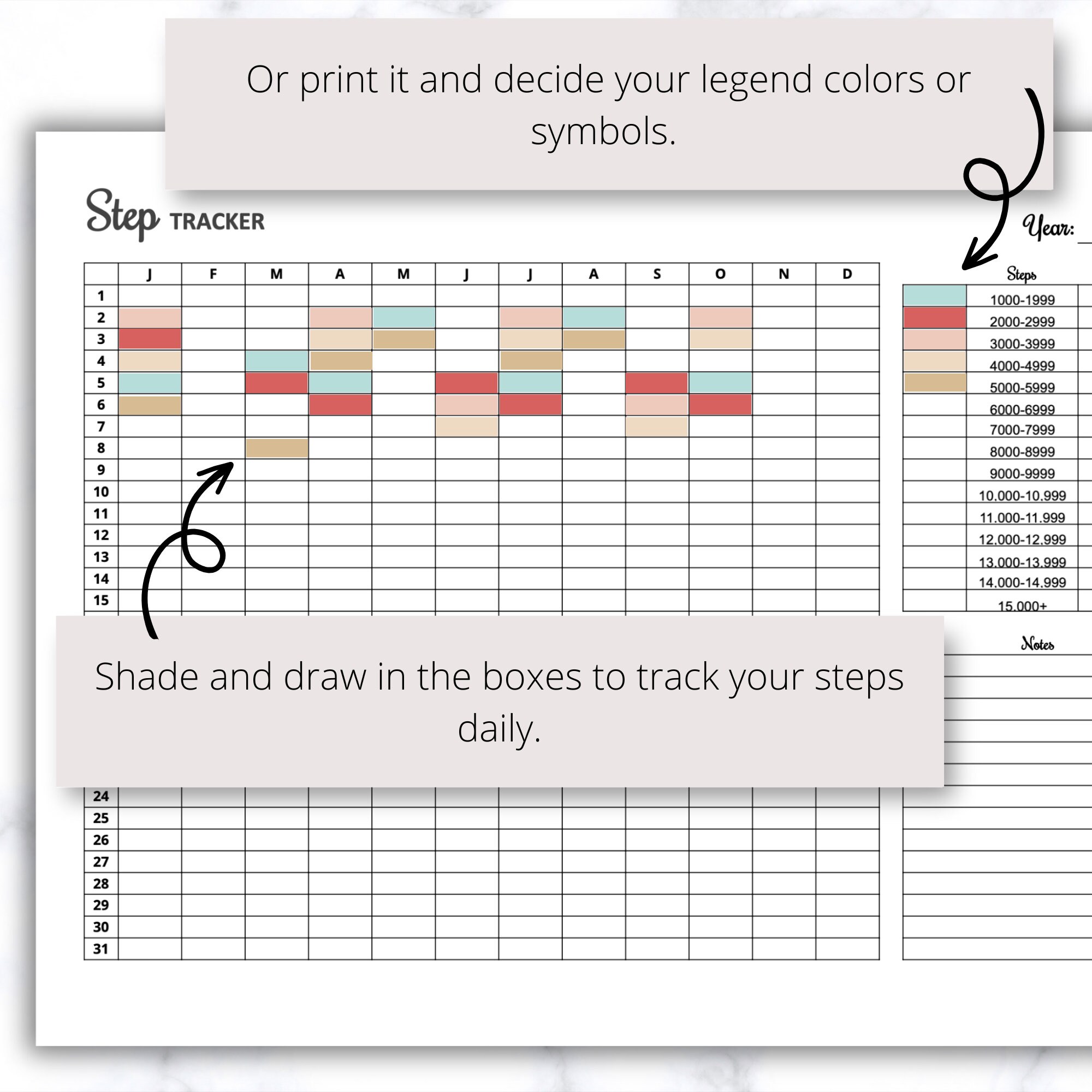 Step Tracker Printable PDF, Steps Counter Printable PDF, Count My Steps ...