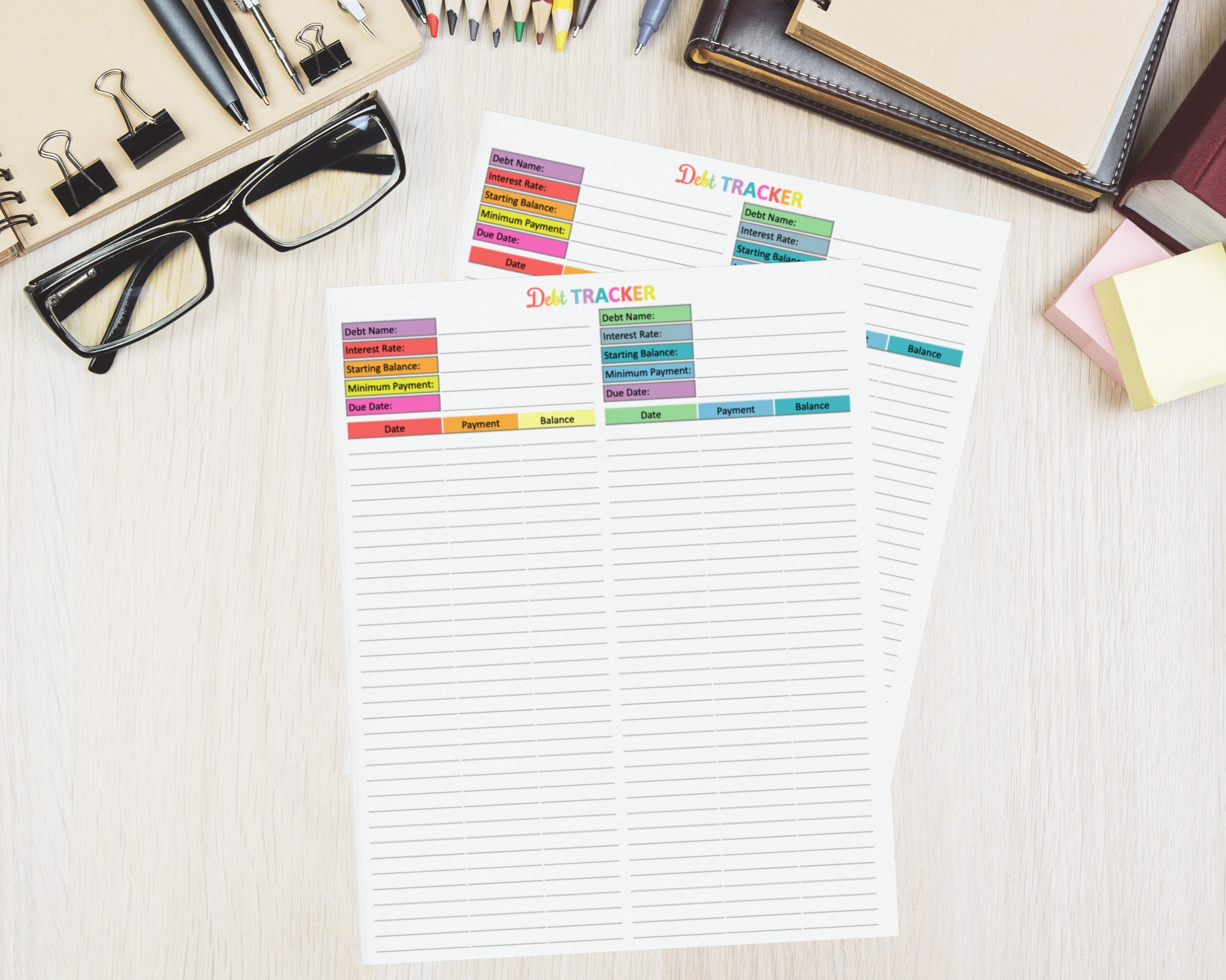 Multi-color Debt Tracker Printable PDF, Debt Payoff Tracker, Debt ...