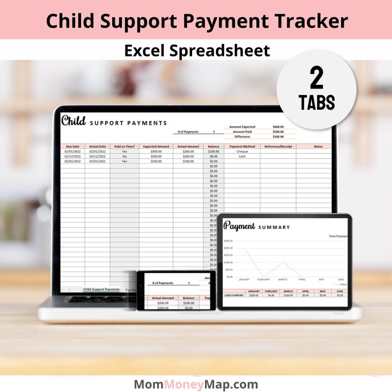 Child Support Payment Tracker Excel Spreadsheet, Child Expense Reimbursement, Child Support ...