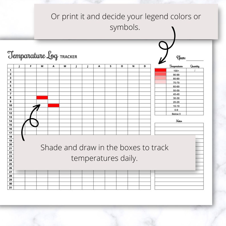 Temperature Log Printable PDF, Temperature Tracker Printable, Editable ...