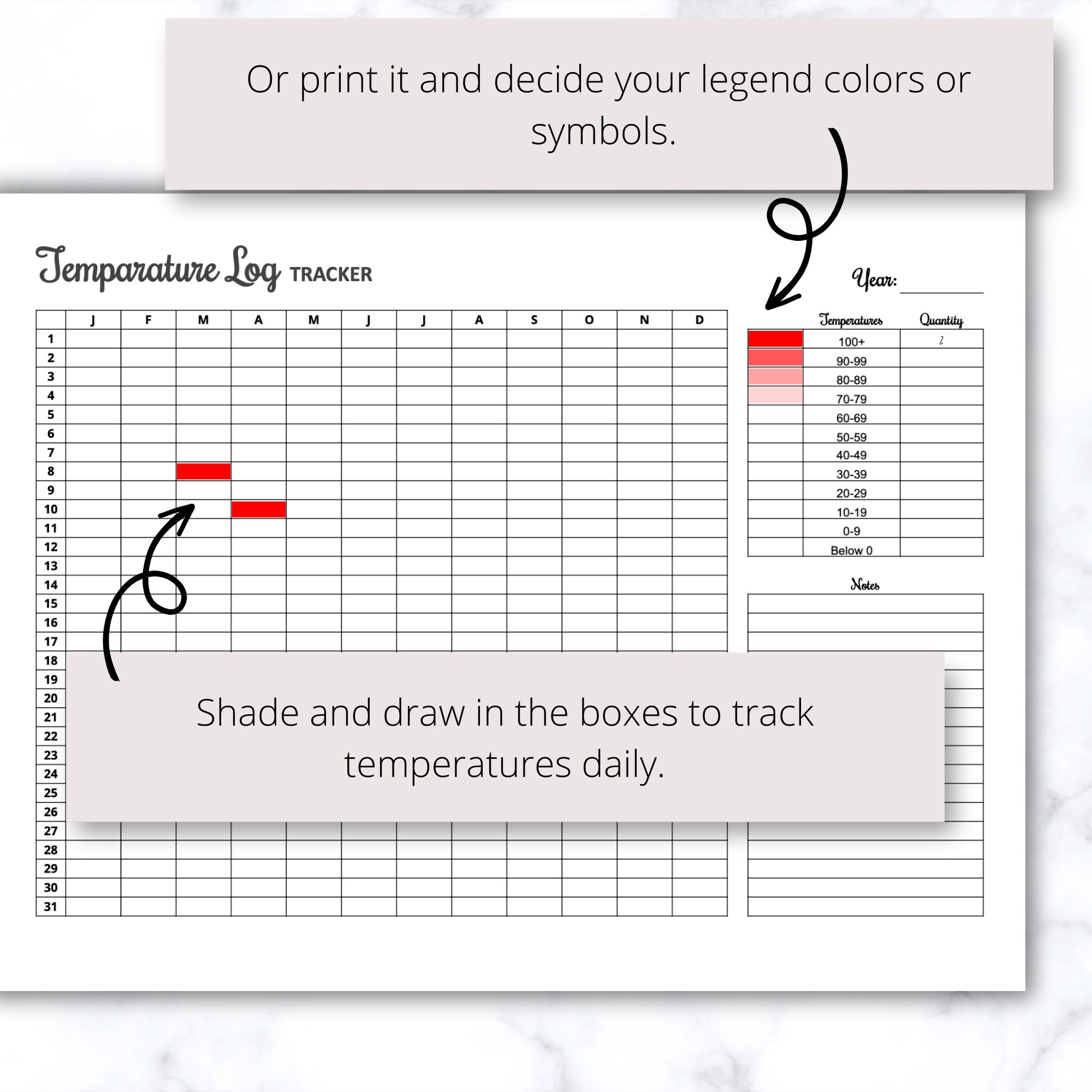 Temperature Log Printable PDF, Temperature Tracker Printable, Editable ...