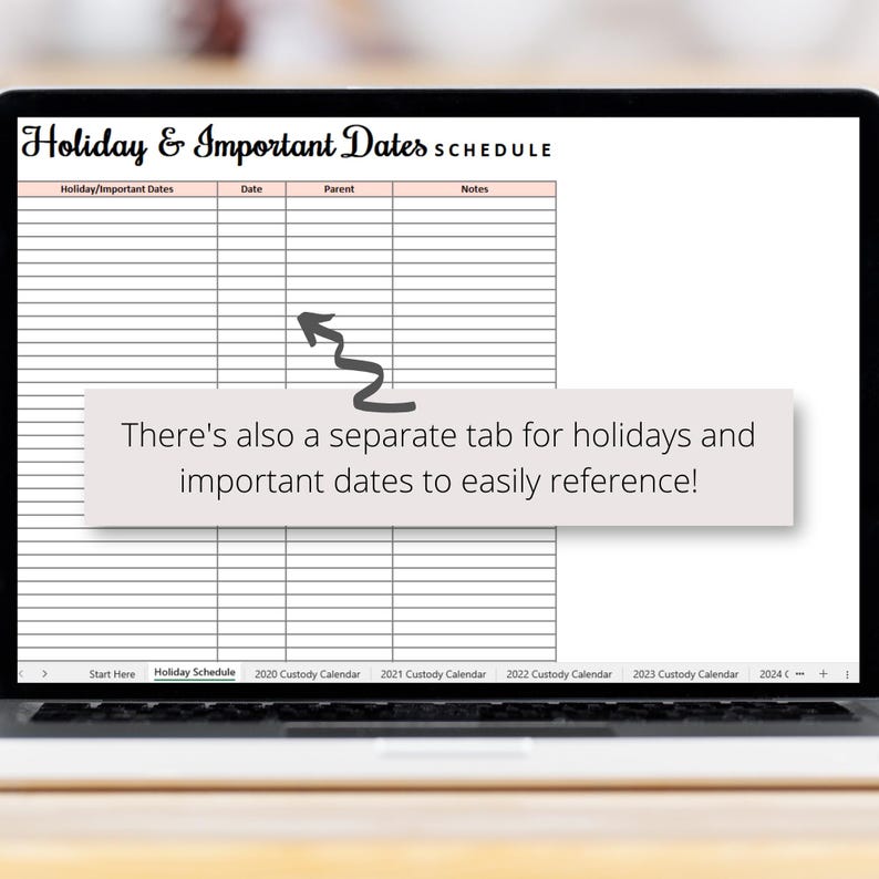 Co-parenting Calendar Excel Spreadsheet, Child Calendar, Custody ...
